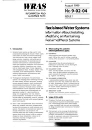 Reclaimed water systems. Information about installation, modifying or ...